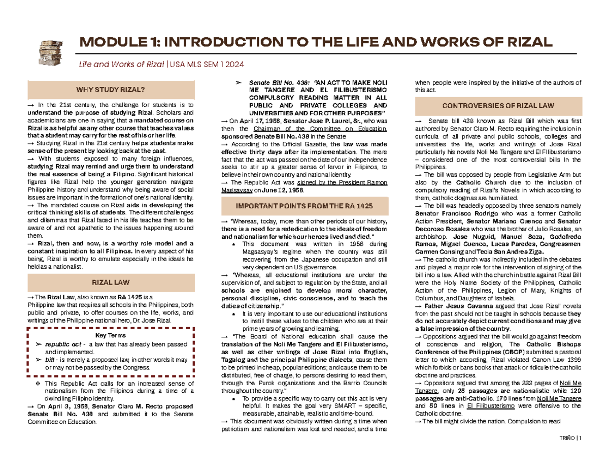 Rizal MOD1 - MODULE 1: INTRODUCTION TO THE LIFE AND WORKS OF RIZAL Life and Works of Rizal | USA ...