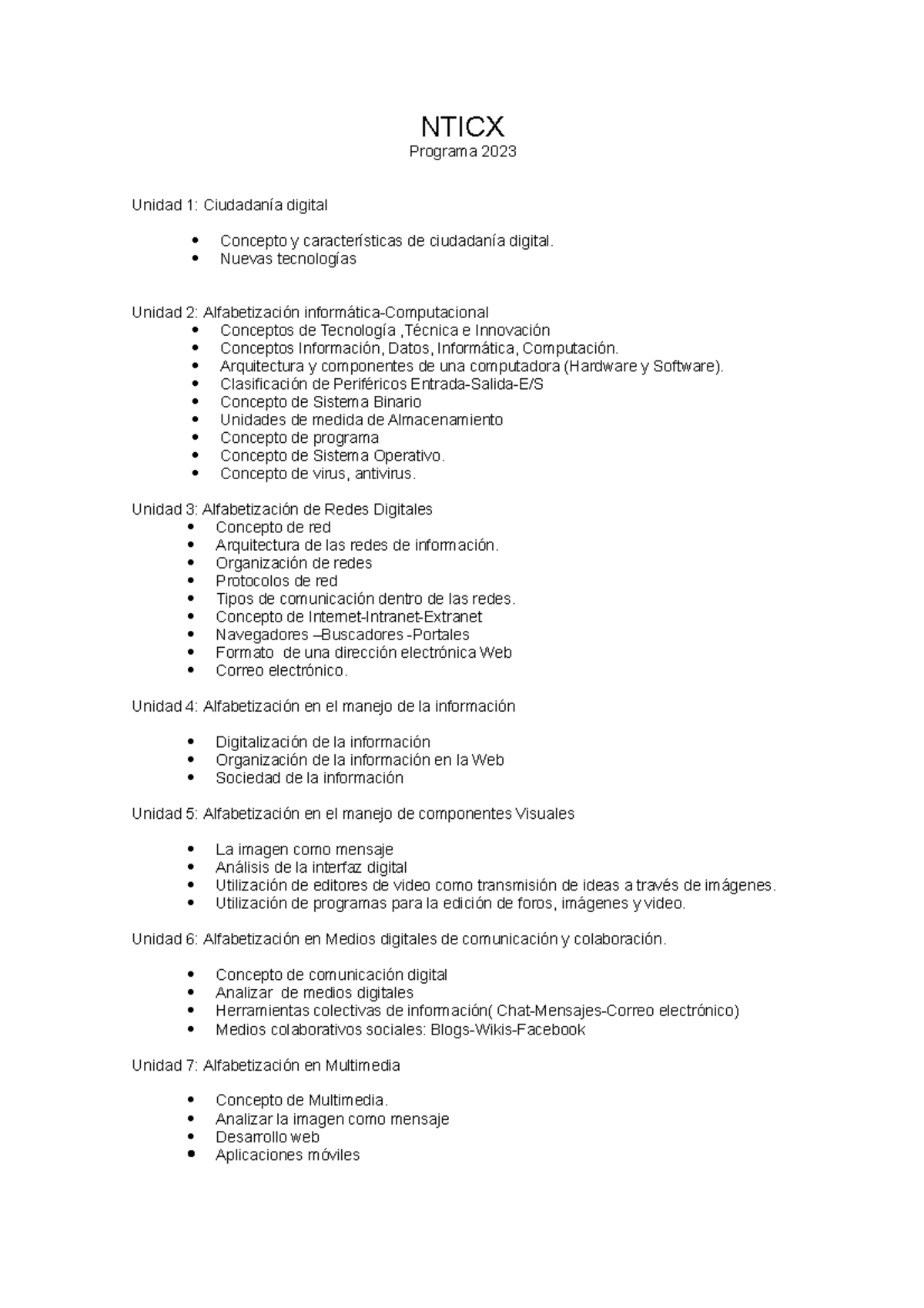 Nticx 2023 - Programa - NTICX Programa 2023 Unidad 1: Ciudadanía digital Concepto y - Studocu