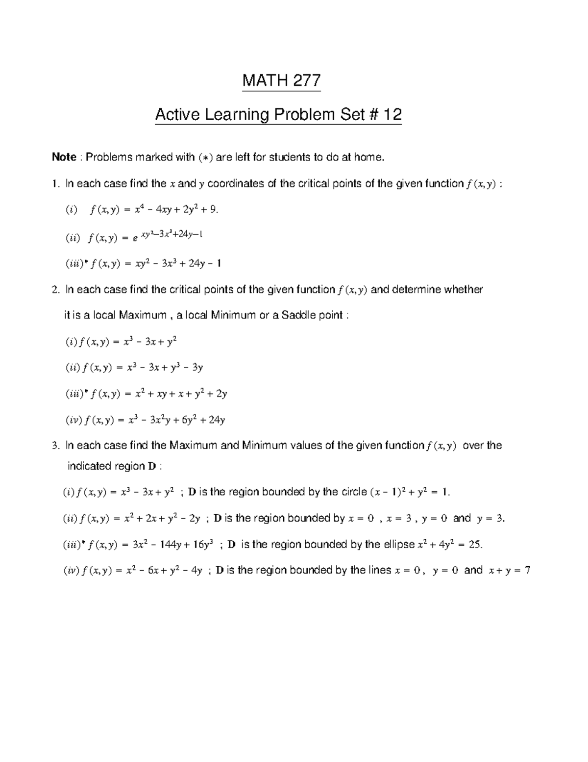 Active Learning Problem Set # 12 - MATH 277 Active Learning Problem Set ...