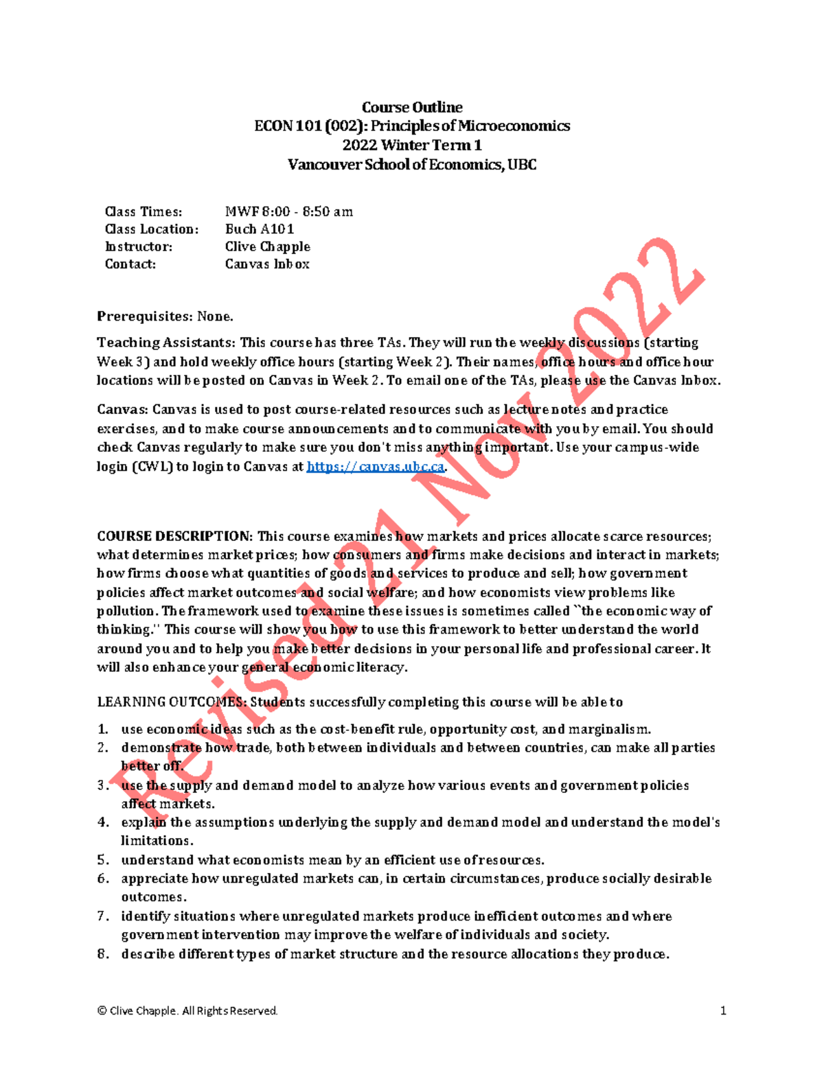 Course Outline ECON 101 002 2022W1 - Course Outline ECON 101 (002 ...