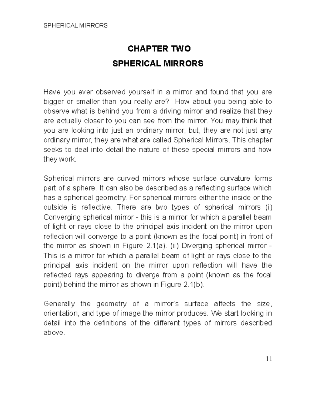 CHP 2 Curved mirrors 2003 - CHAPTER TWO SPHERICAL MIRRORS Have you ever ...