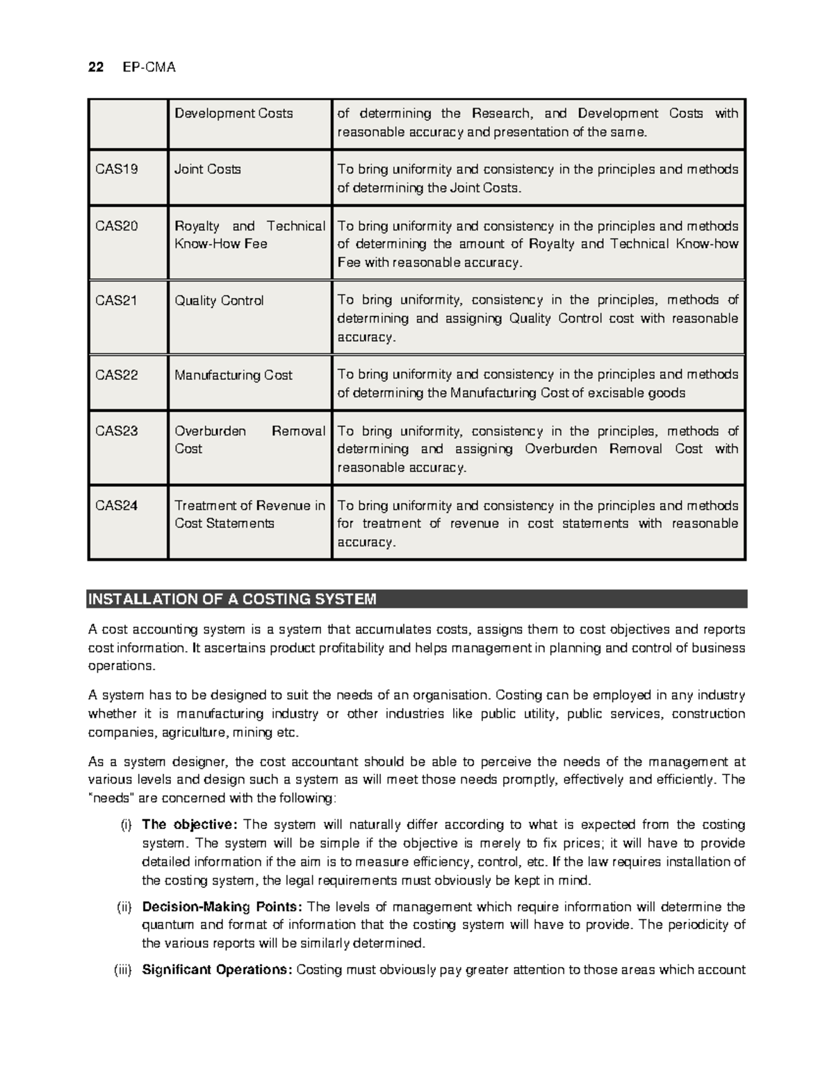 Cost Accounting- Installation OF A Costing System - 22 EP-CMA ...