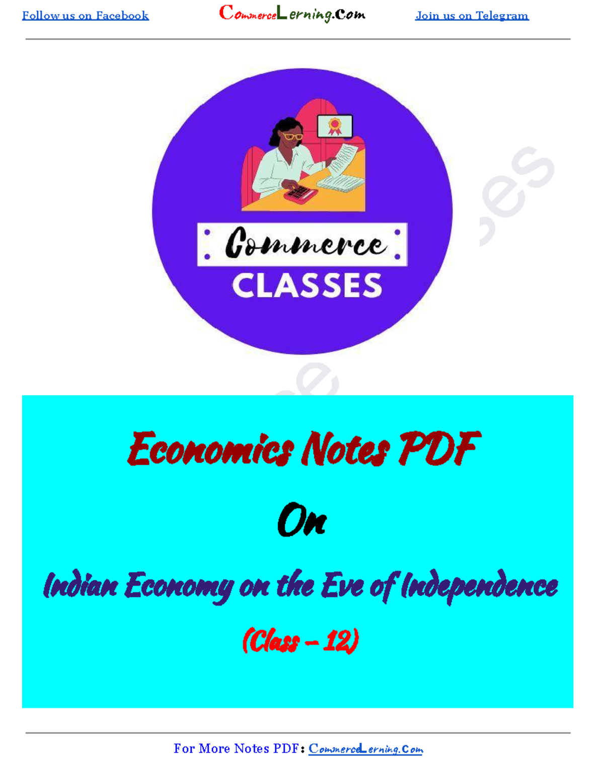 Economics Notes PDF Class 12 Indian Economy on the Eve of Independence ...