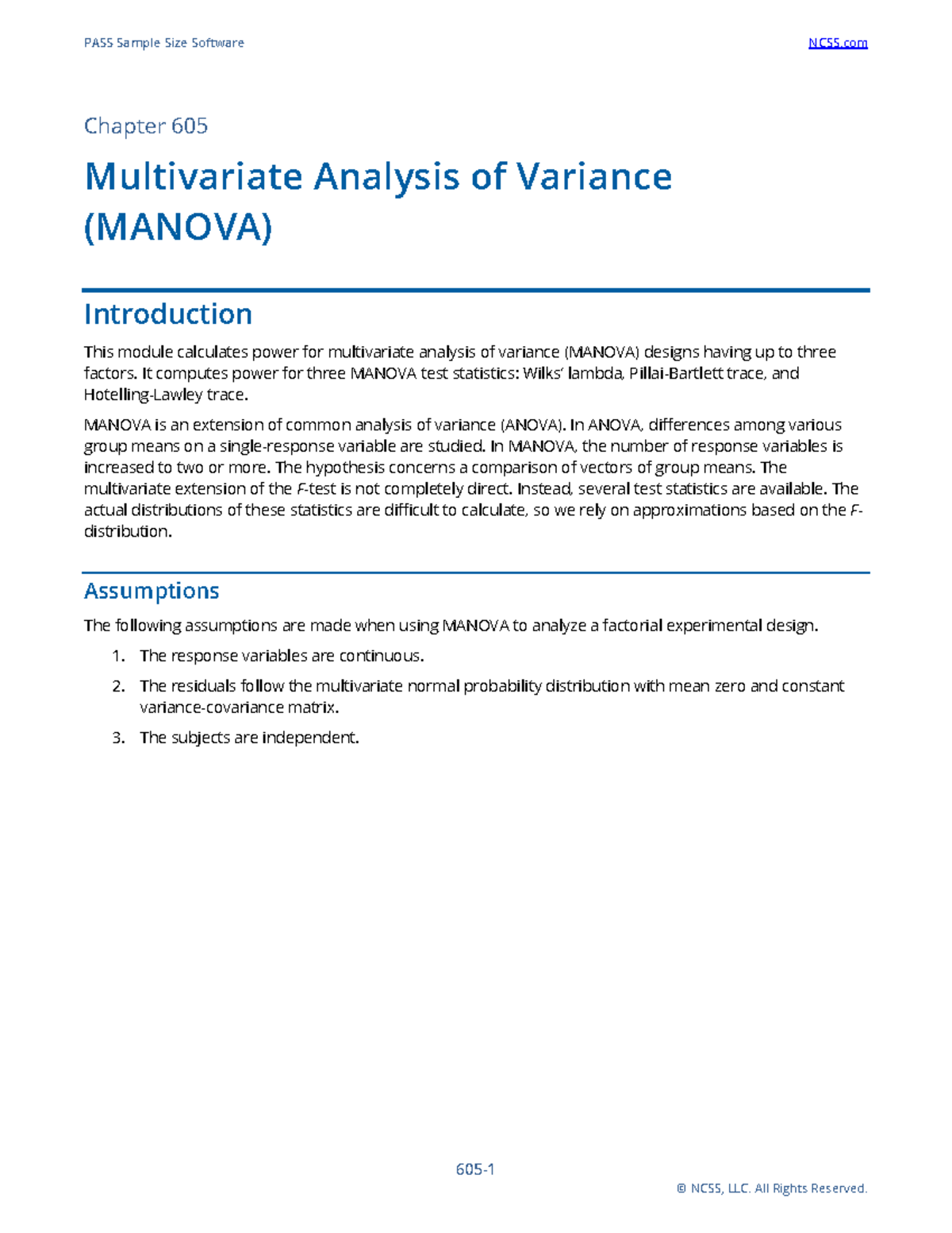 Multivariate Analysis of Variance- Manova - 605- Chapter 605 Multivariate Analysis of Variance ...