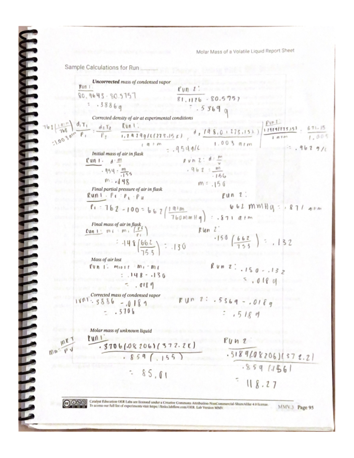 Molar Mass of a Volatile Liquid Report Sheet - CHM300 - Studocu