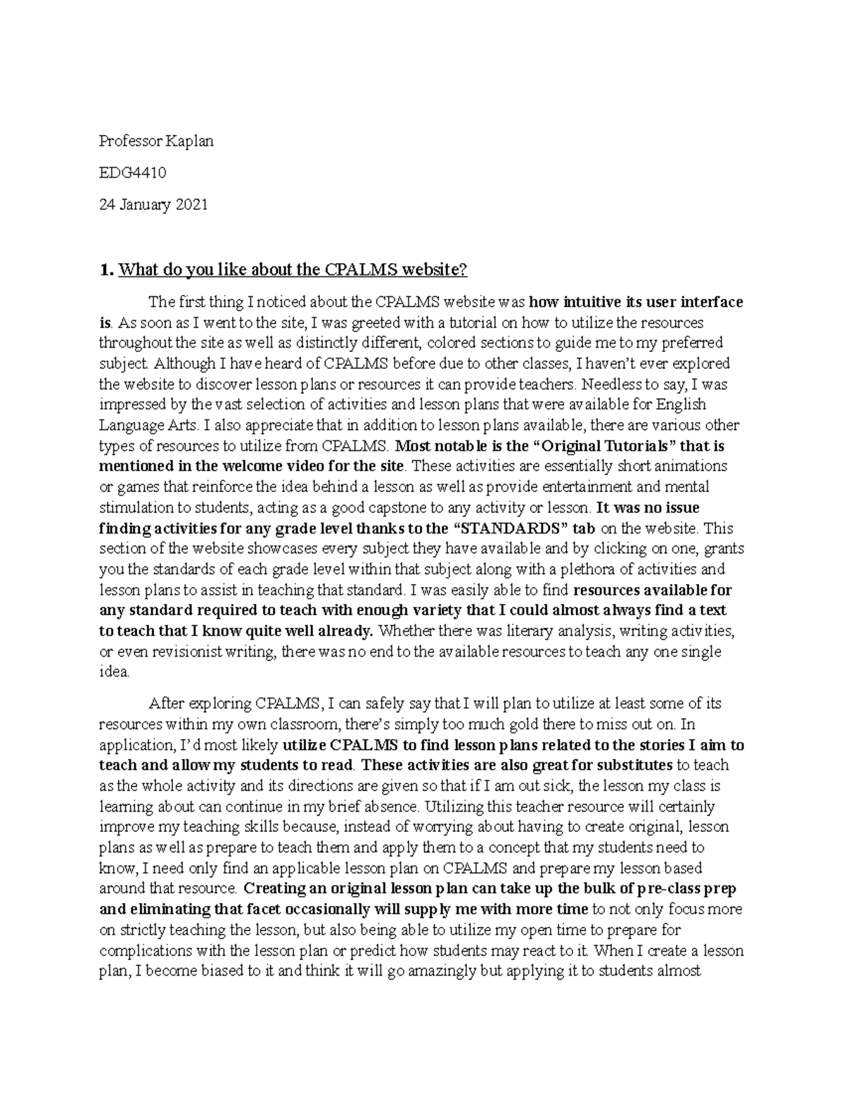 Cpalms Lesson Plan Analysis EDG4410 - Professor Kaplan EDG 24 January ...