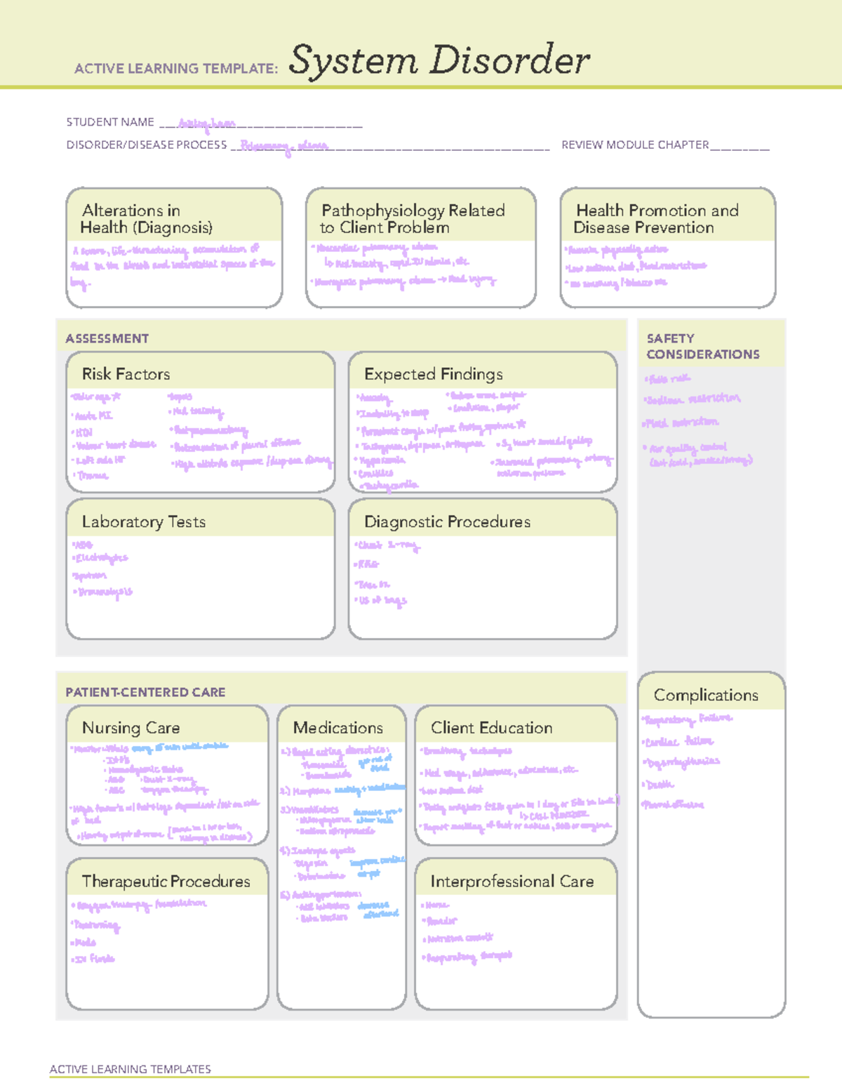 System+Disorder pulmonary edema - ACTIVE LEARNING TEMPLATES System ...