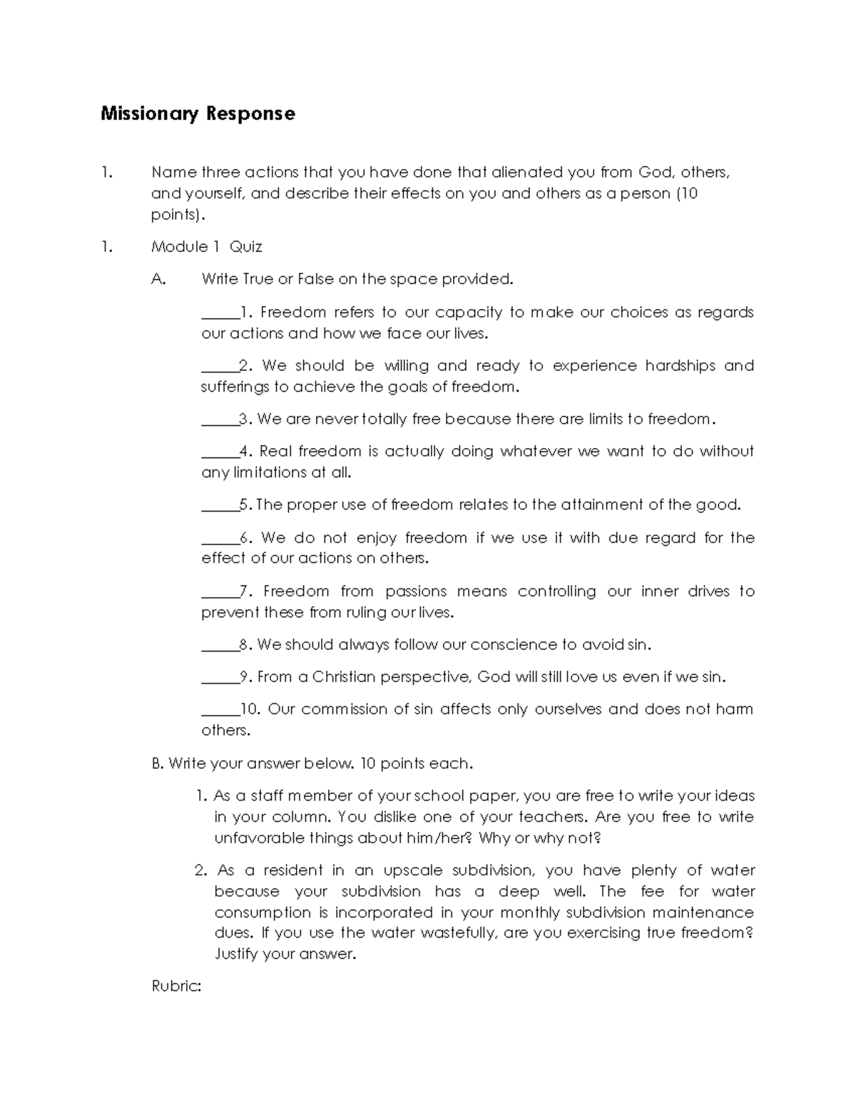 M1L2 Missionary Response - Missionary Response Name three actions that ...