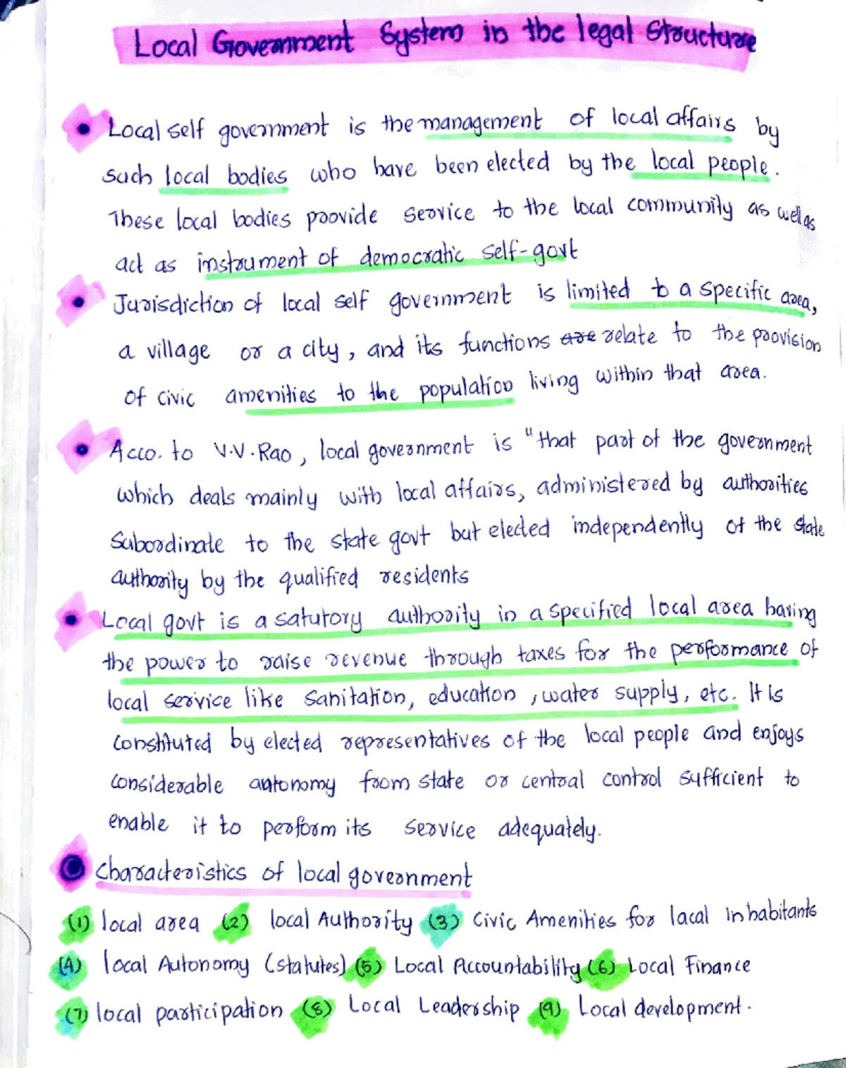 LSG- Handwritten Notes - Local Government System in the legal Structure ...
