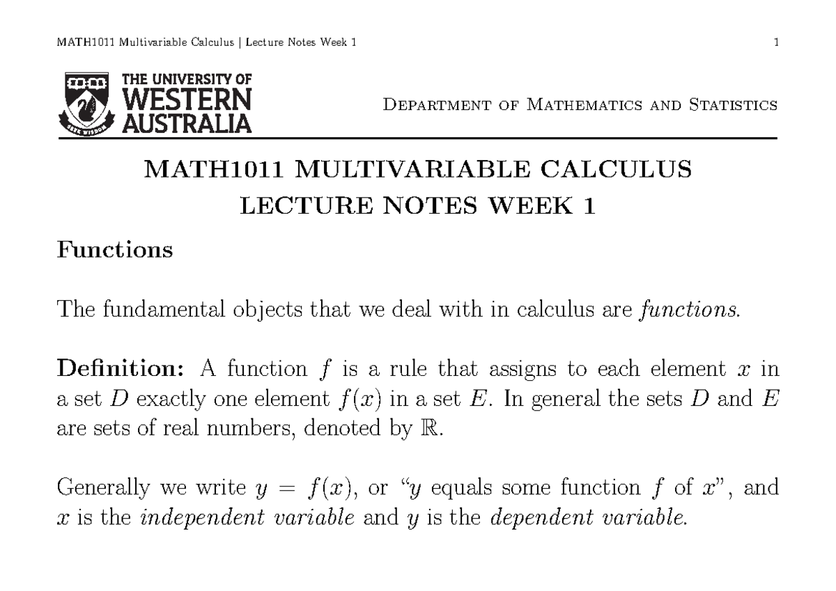 MATH1011 Lecture W01 - Department of Mathematics and Statistics ...