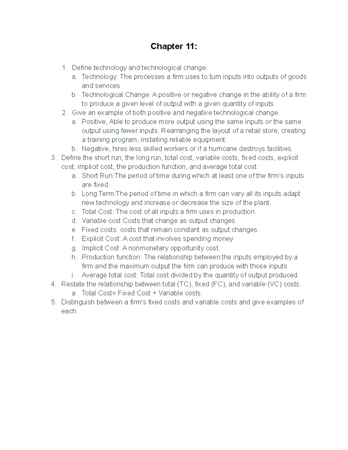 Macroeconomics Chapter 11 Practice - Chapter 11: Define technology and ...