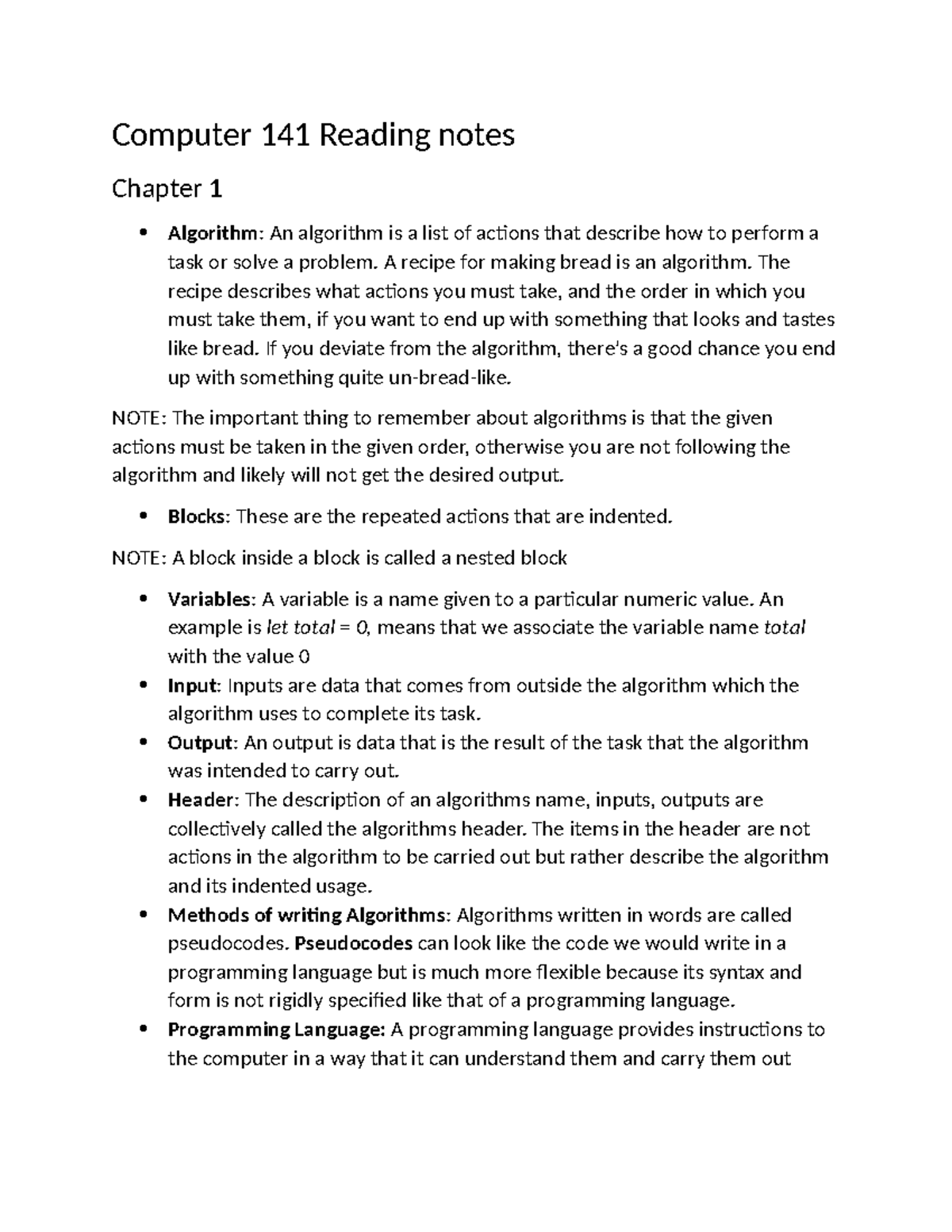 Computer 141 Reading notes - Computer 141 Reading notes Chapter 1 ...