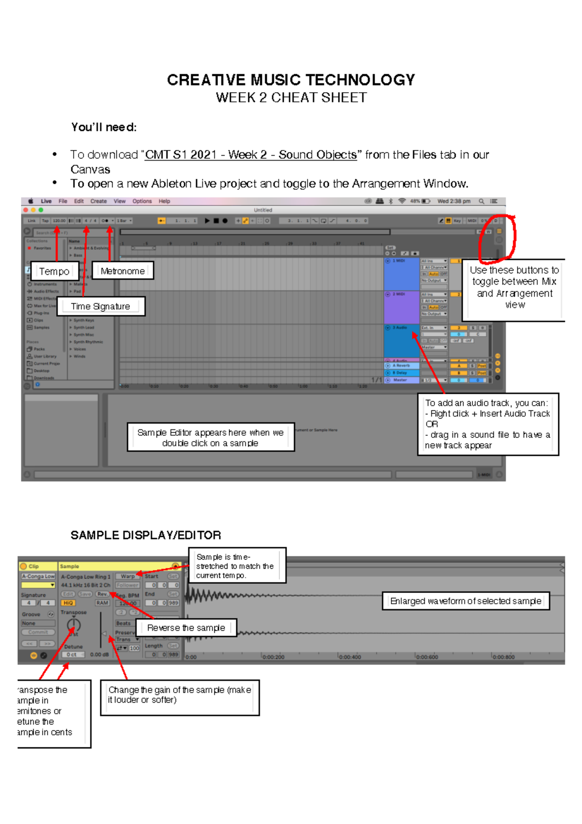 Week 2 Cheat Sheet - CREATIVE MUSIC TECHNOLOGY WEEK 2 CHEAT SHEET You ...