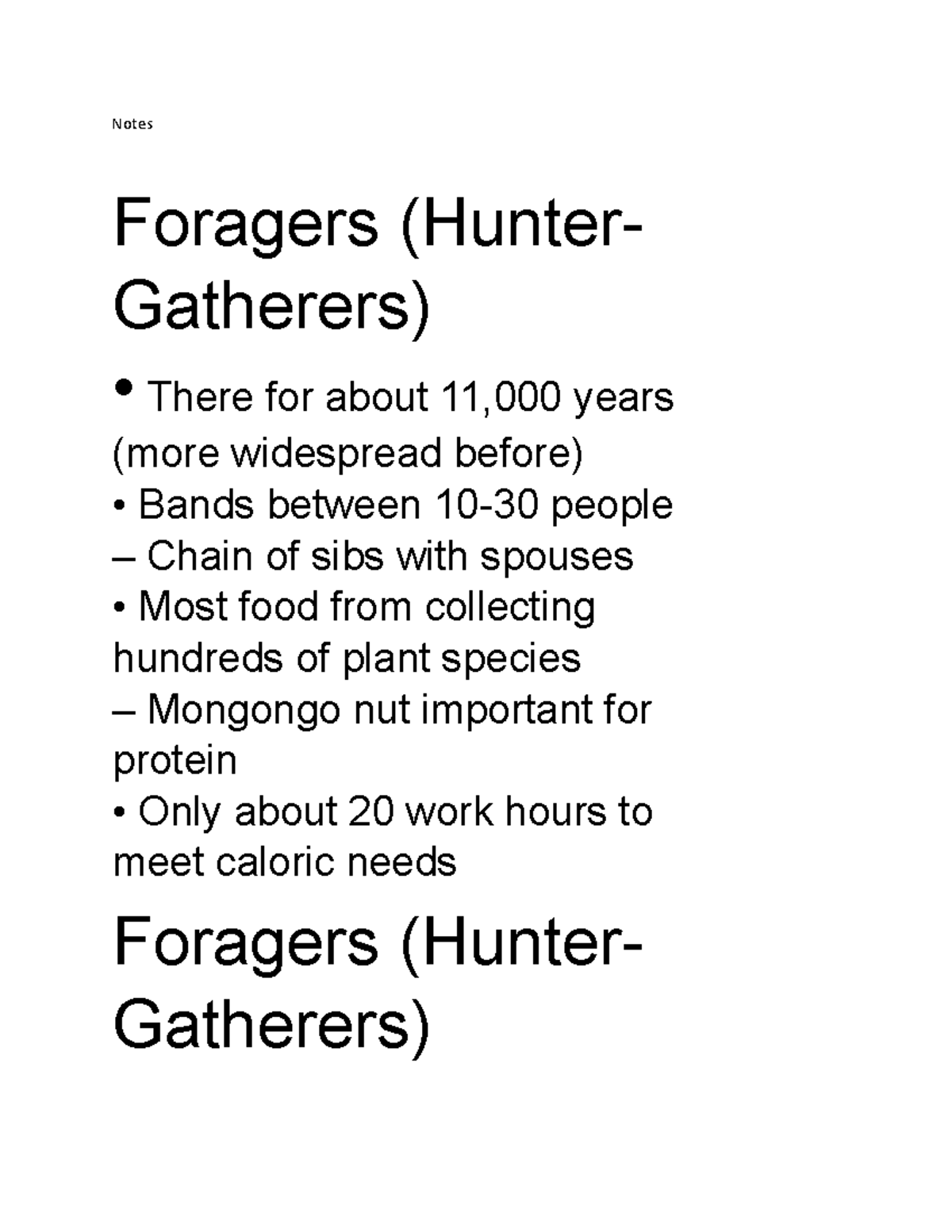 Document 55 - animal - Notes Foragers (Hunter- Gatherers) • There for ...