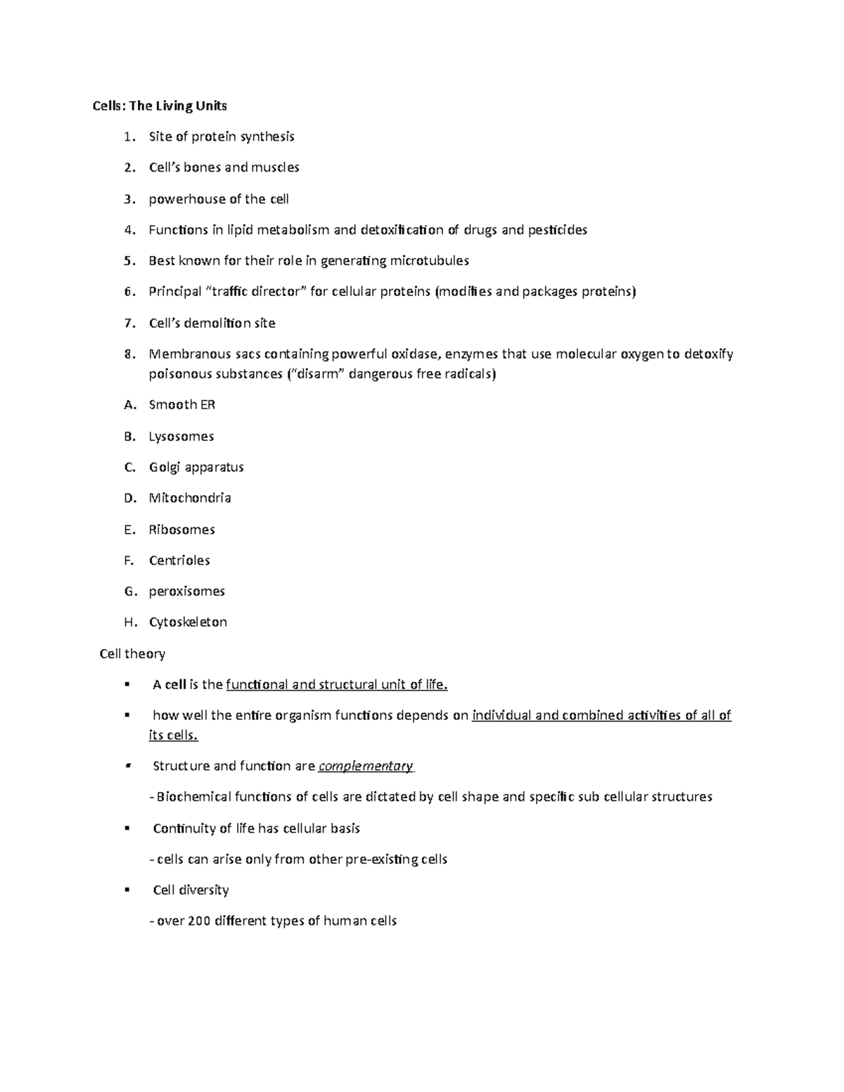 Cells Living Units - Notes - Cells: The Living Units 1. Site of protein ...