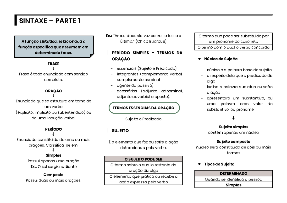 3 Sintaxe Parte 1 - SINTAXE – PARTE 1 A função sintática, relacionada à ...