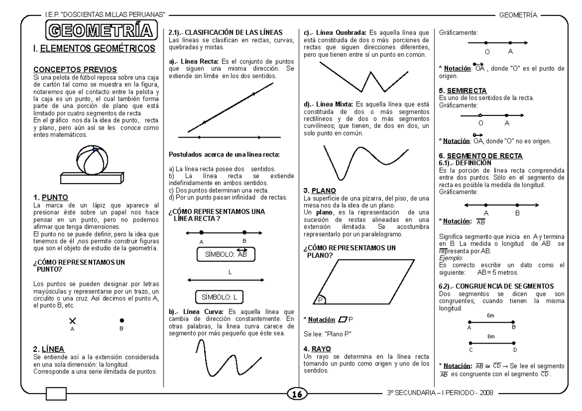 1. ELEM Geometricos - Segmentos - 3º SECUNDARIA – I PERIODO - 2008 I ...