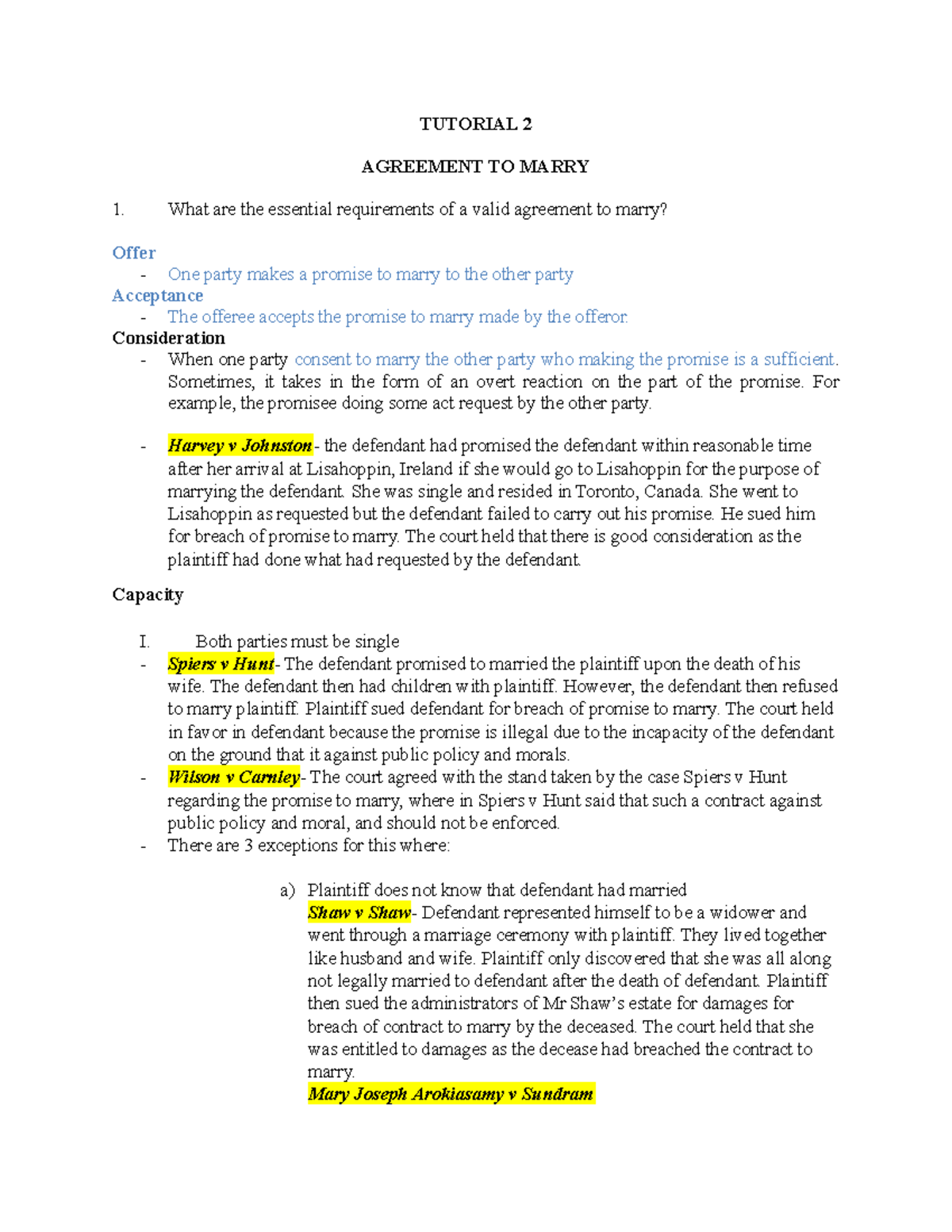 Tutorial 2 - AGREEMENT TO MARRY - TUTORIAL 2 AGREEMENT TO MARRY What ...