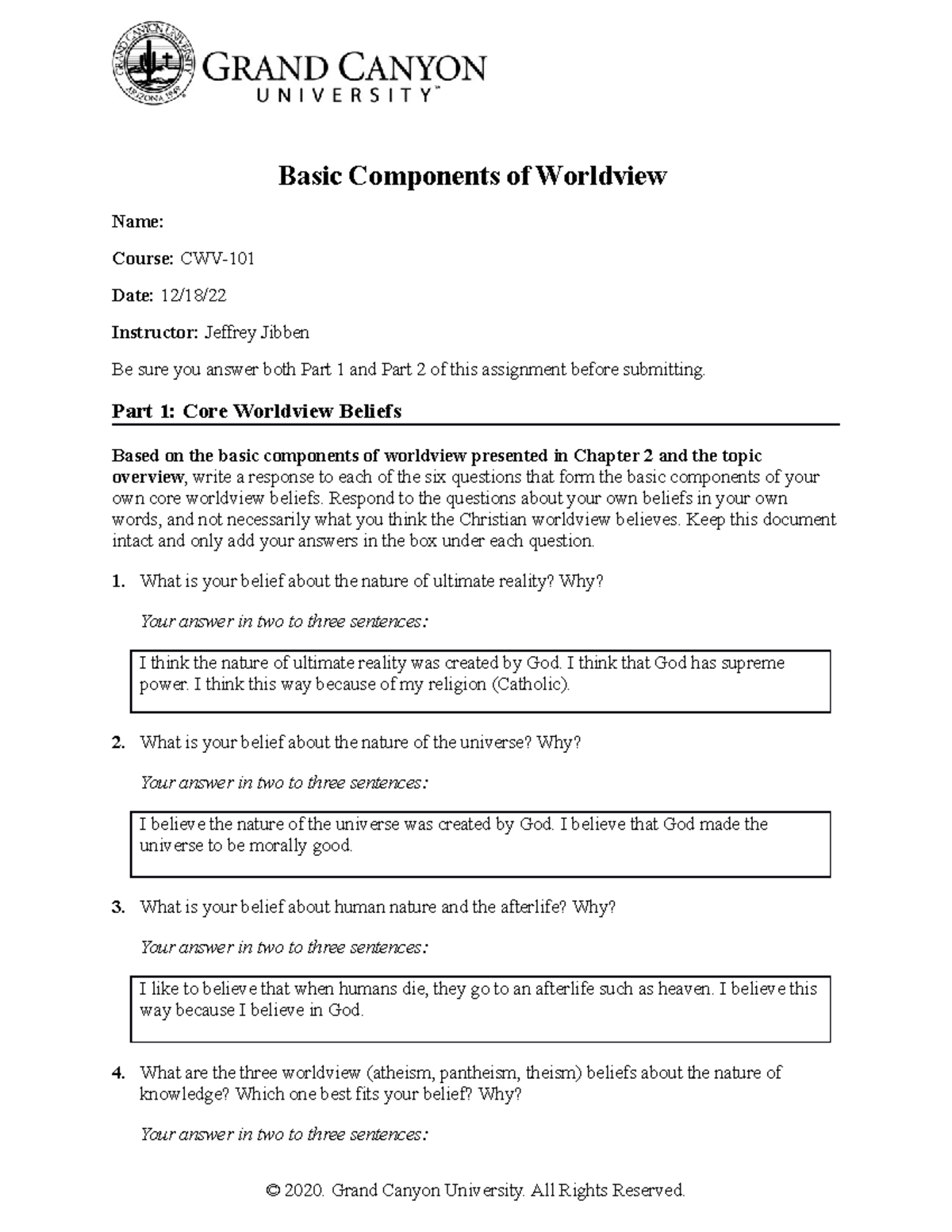 CWV 101 301 RS T1Basic Components Of Worldview - Basic Components of ...
