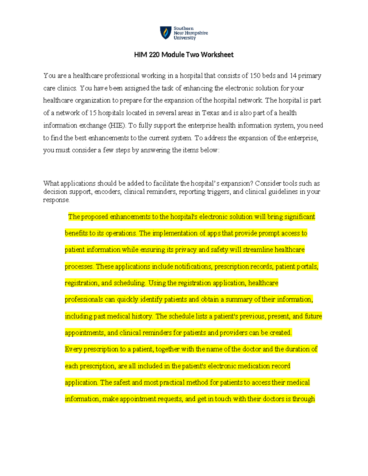 HIM 220 Module Two Worksheet - HIM 220 Module Two Worksheet You are a ...