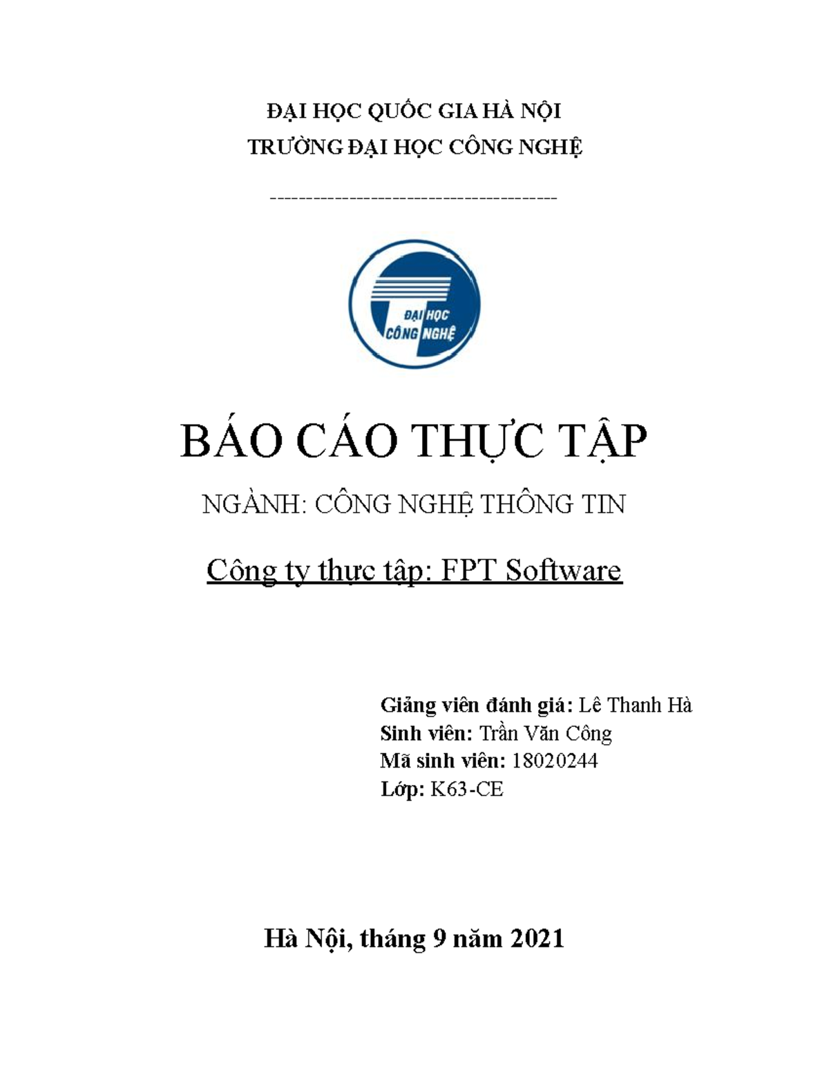 Báo Cáo Thực Tập Trần Văn Công 18020244 ĐẠi HỌc QuỐc Gia HÀ NỘi