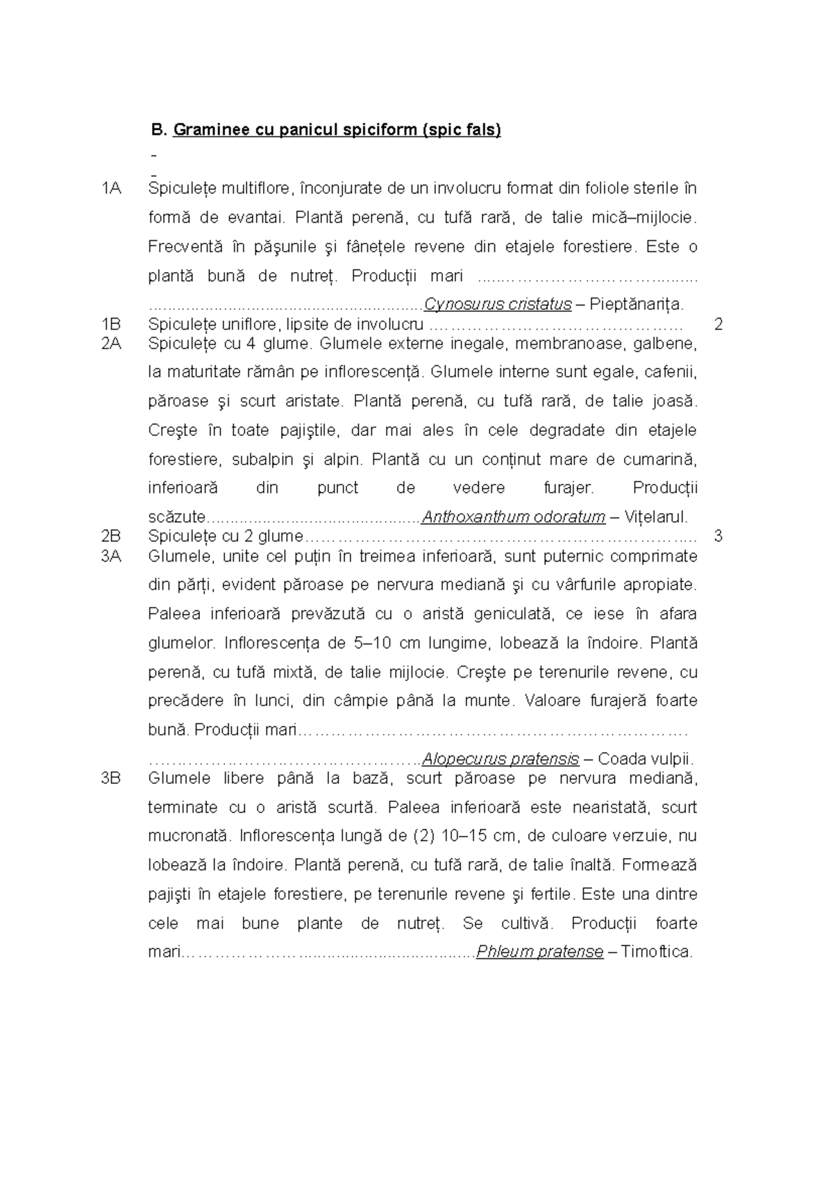 Seminar 3 - dnmc enclava - B. Graminee cu panicul spiciform (spic fals ...