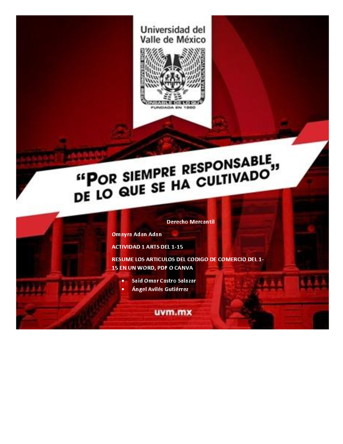 Actividad 1 ARTS DEL 1-15 - Derecho Mercantil Omayra Adan Adan ACTIVIDAD 1 ARTS DEL 1- RESUME ...