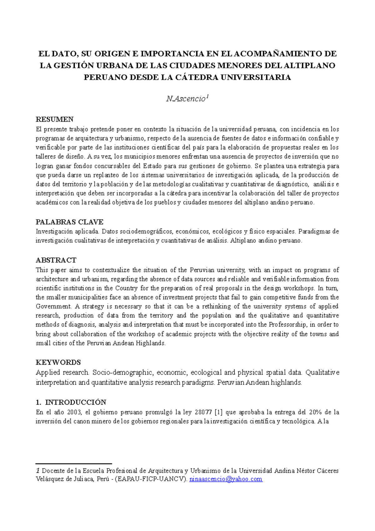 IFo U Paper Ascencio N - Documentos de arquitectura. - EL DATO, SU ...