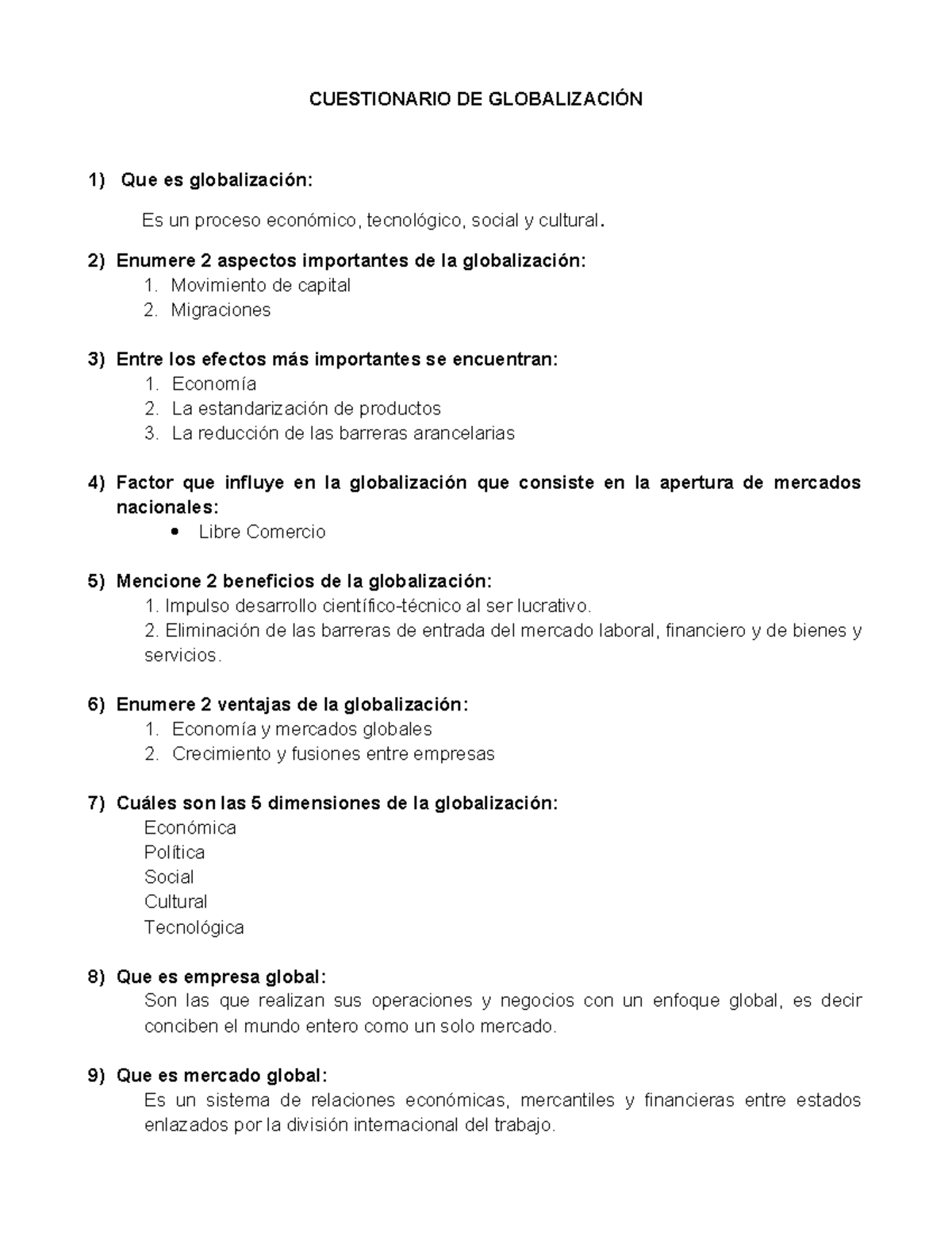 354609653 Cuestionario de Globalizacion - CUESTIONARIO DE GLOBALIZACIÓN ...