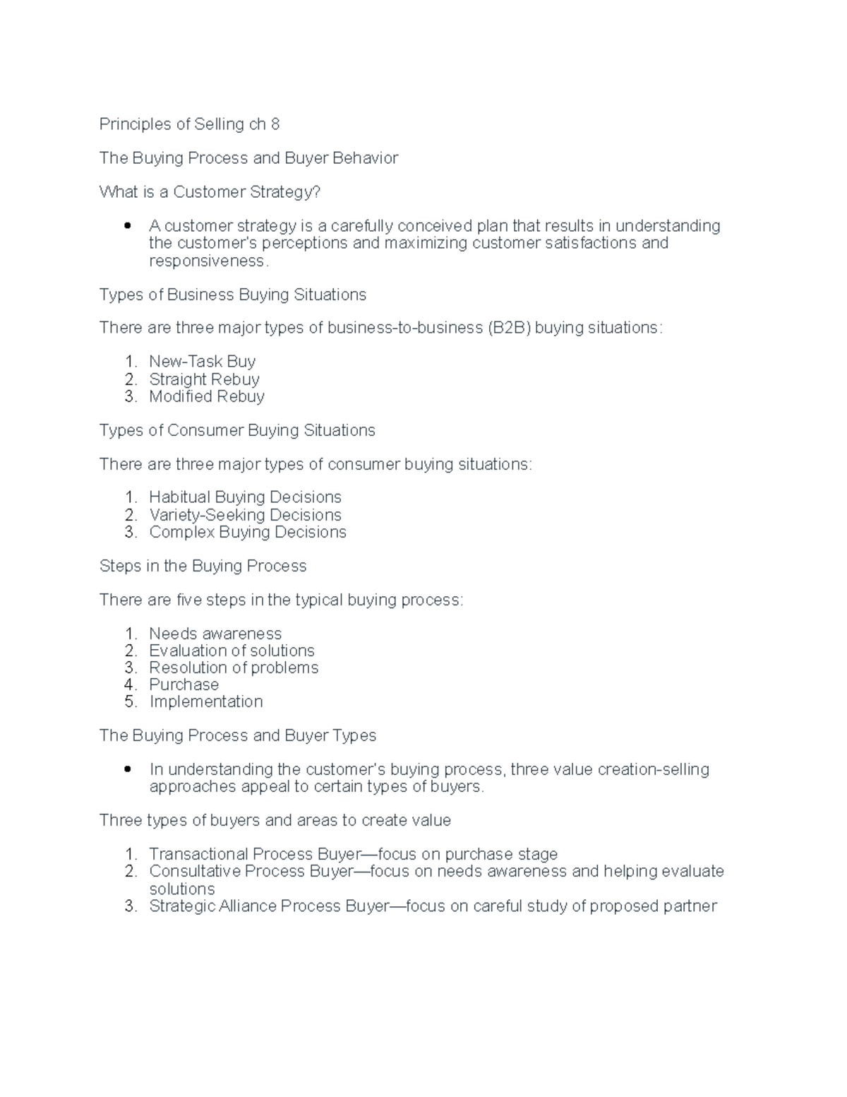 Selling notes ch8 - Principles of Selling ch 8 The Buying Process and ...