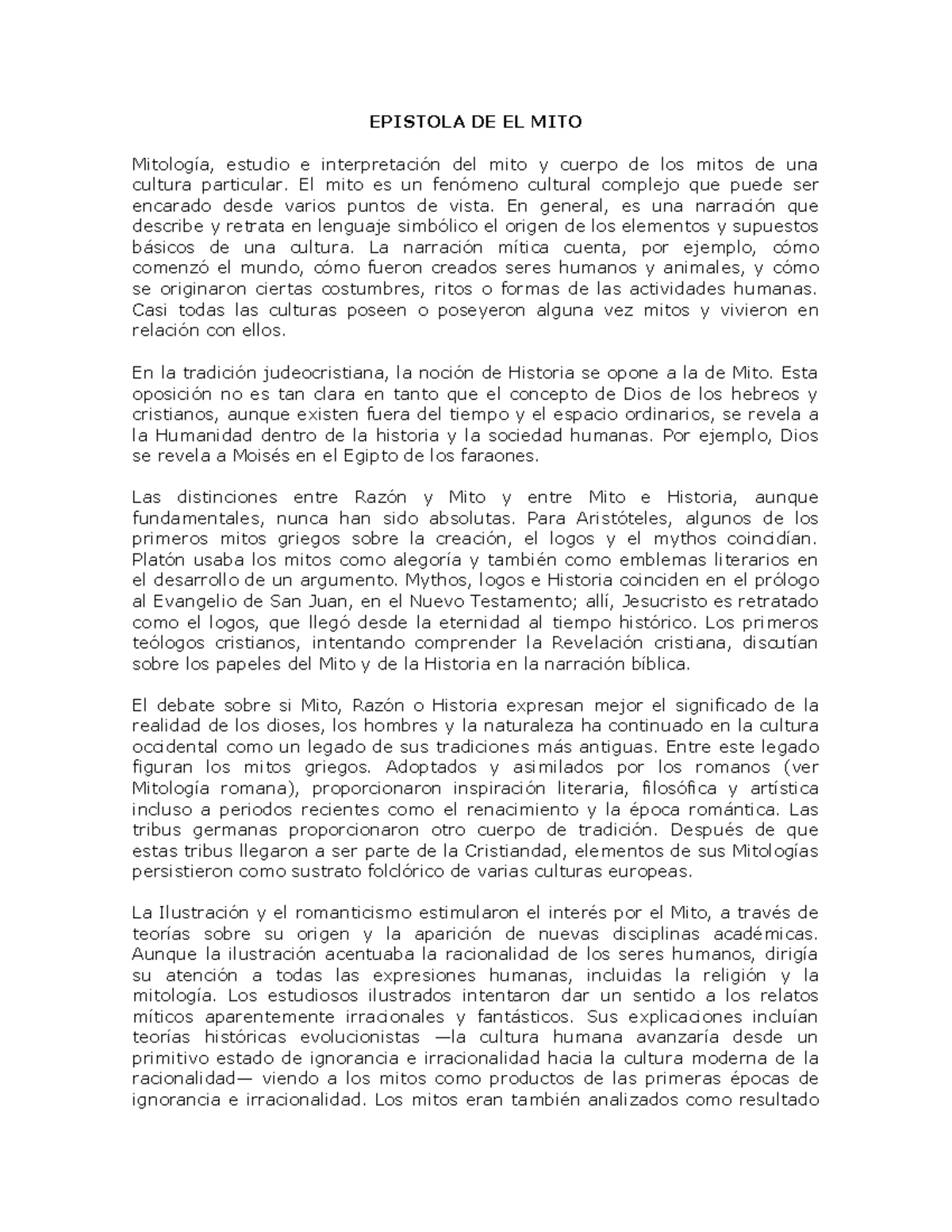 Epistola DE Mitologia Llanera - EPISTOLA DE EL MITO Mitología, estudio ...