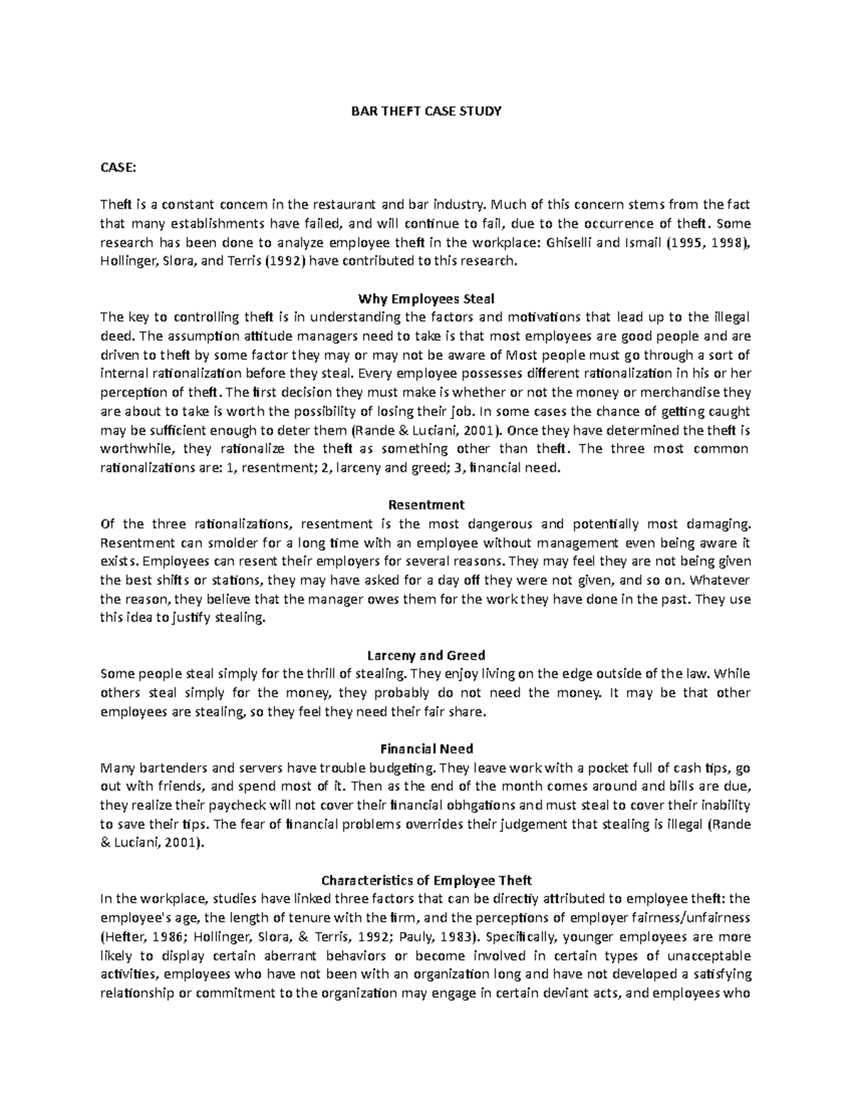 BAR Theft CASE Study - ghfhfhf hgfjfjgh - BAR THEFT CASE STUDY CASE ...