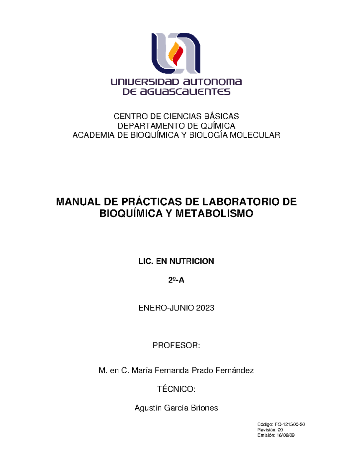 Manual Bioq y Metabol Lic Nutr 2sem - Código: FO-121500- Revisión: 00 ...