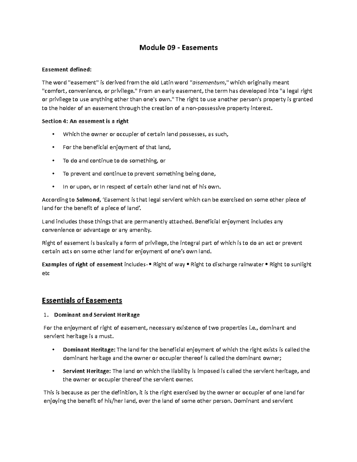 Module 09 TOPA - Law of Easements - Module 09 - Easements Easement ...