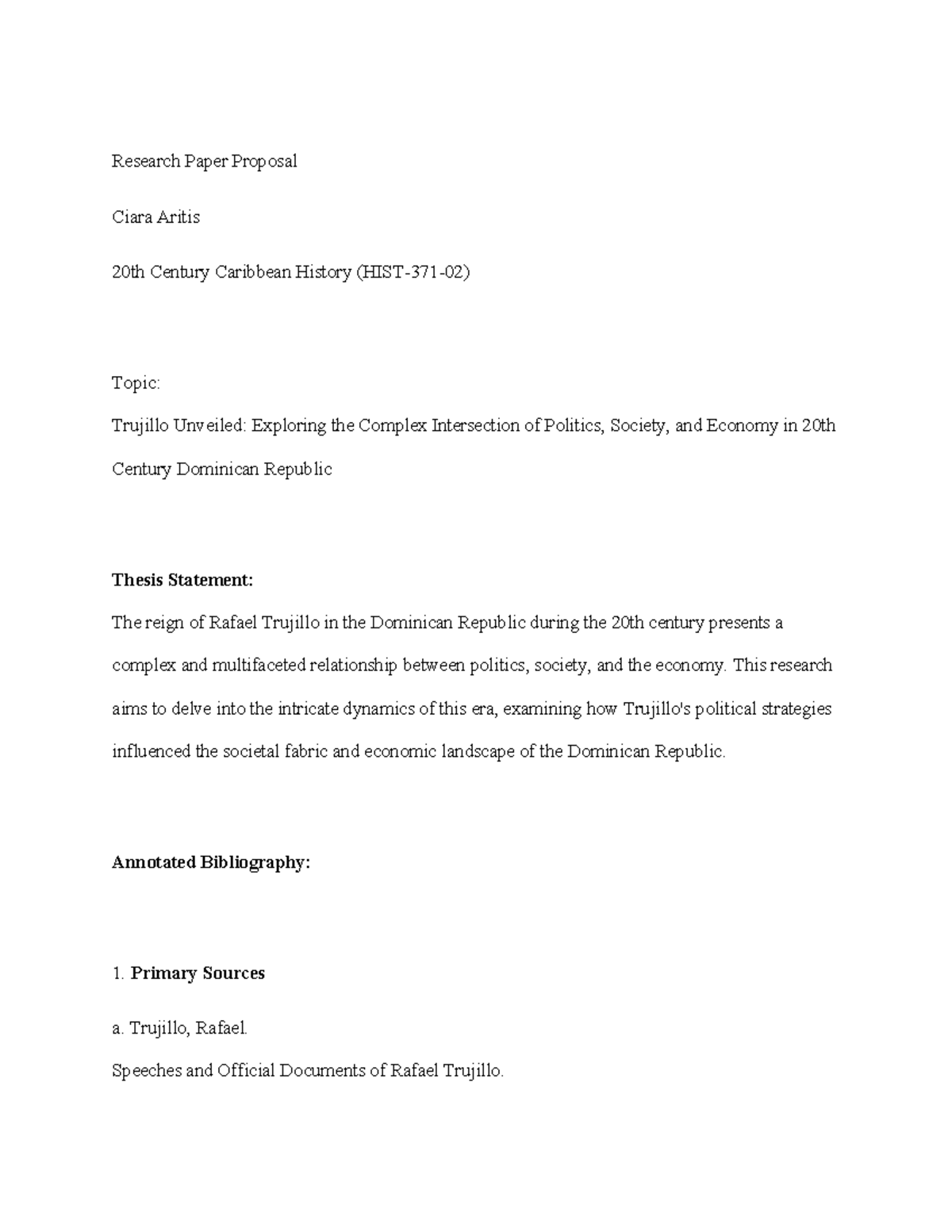 History Researh paper proposal - Research Paper Proposal Ciara Aritis ...