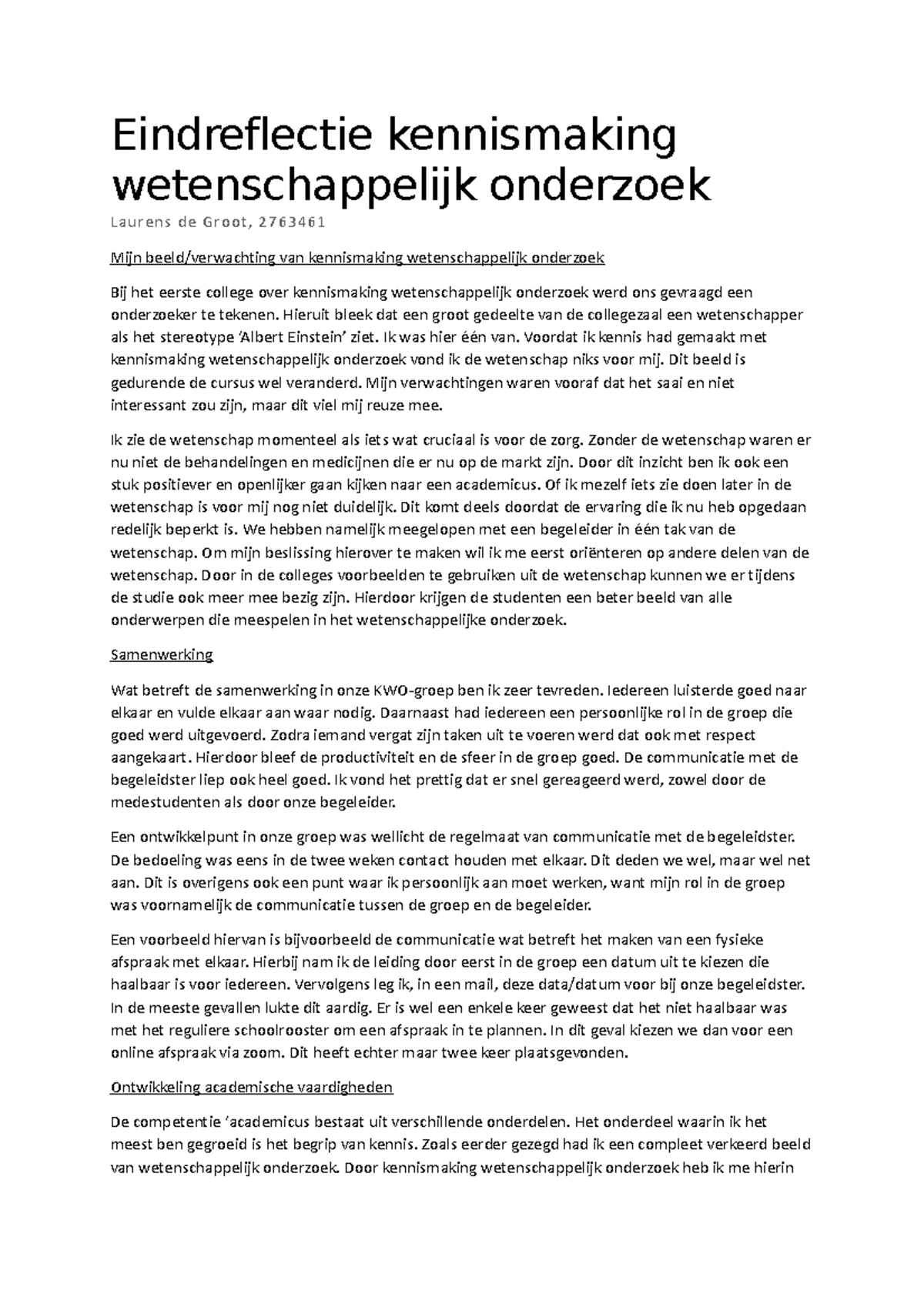 Eindreflectie kennismaking wetenschappelijk onderzoek - Eindreflectie ...