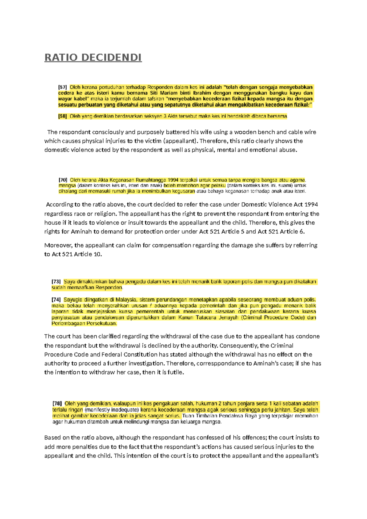 Ratio Decidendi - Case Law Analysis Question 1 - RATIO DECIDENDI The ...