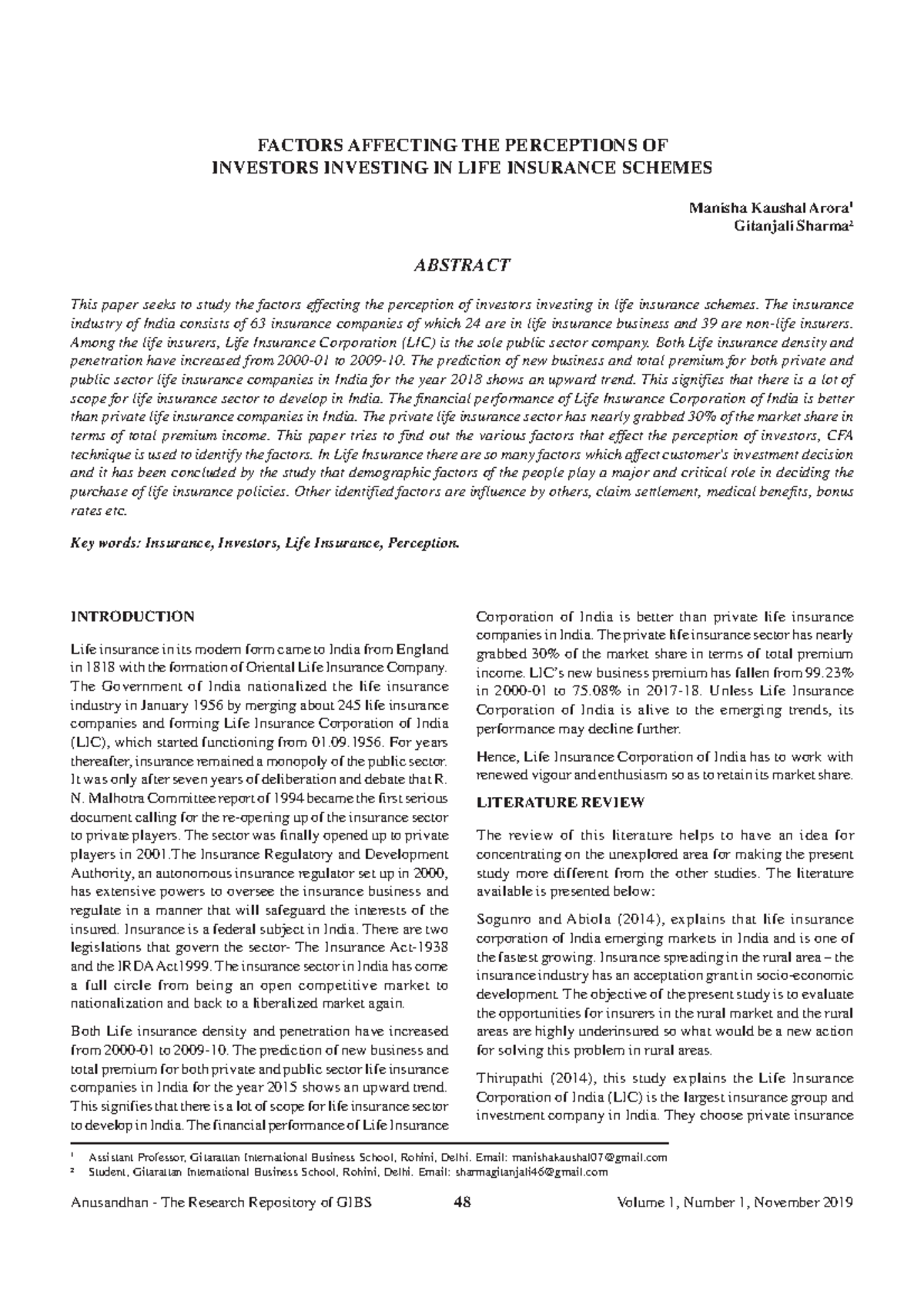 Factors affecting the perception of investors investing in Life ...