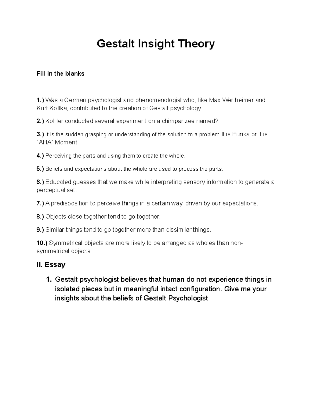 Gestalt-Insight-Theory - Gestalt Insight Theory Fill in the blanks 1 ...
