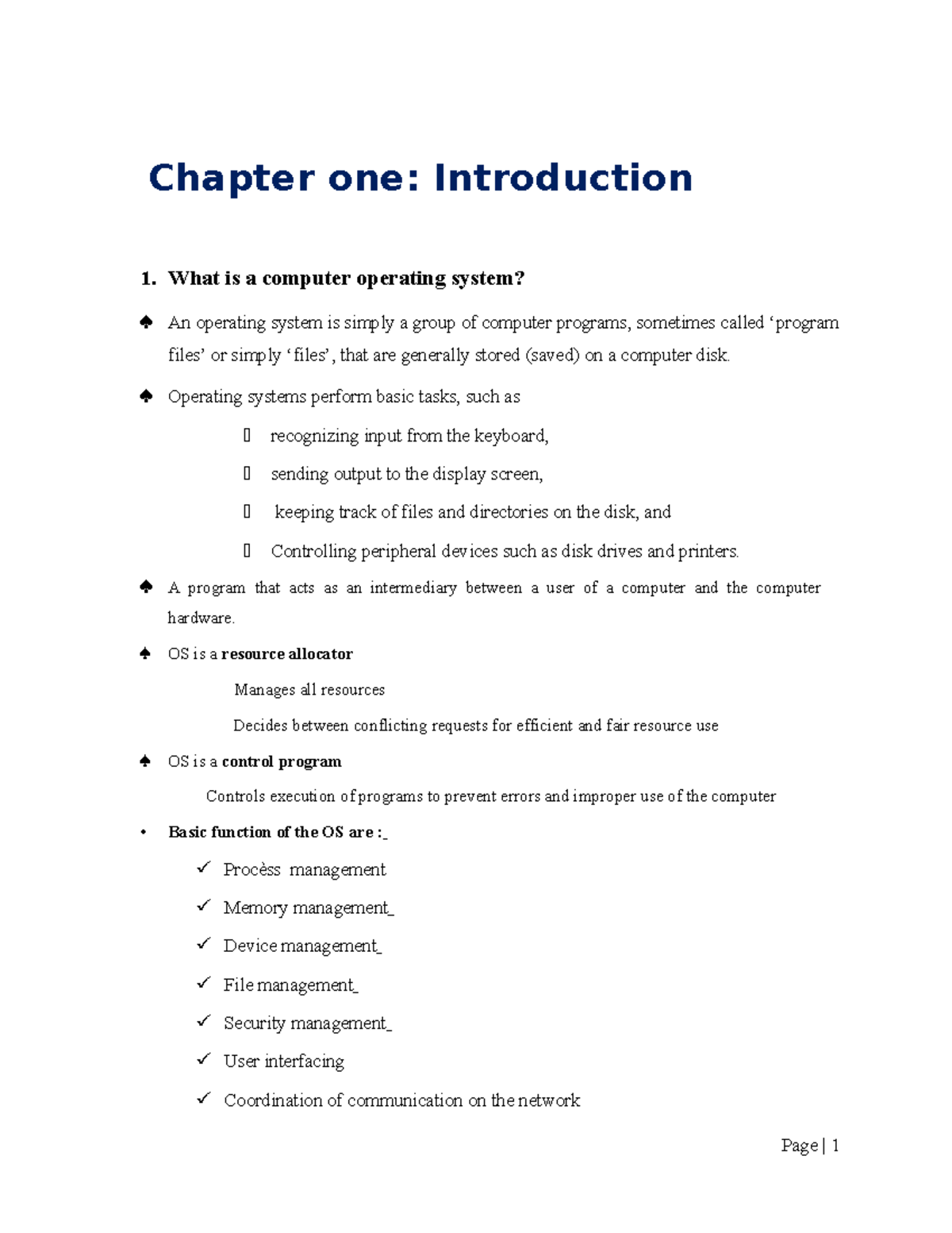 Os Chapter one osachieve - Chapter one: Introduction 1. What is a computer operating system? An ...