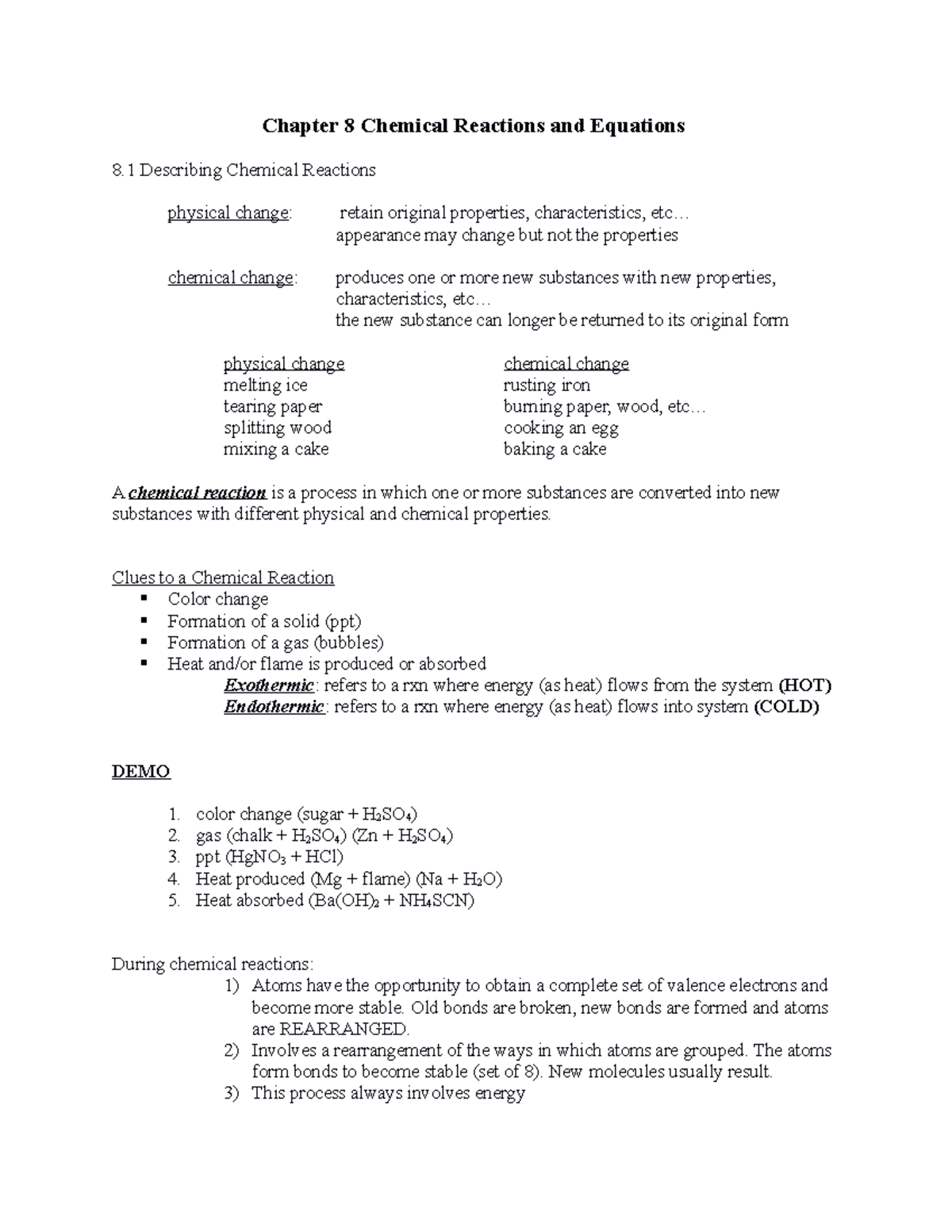 Chapter 8 Chemical Reactions and Equations - Chapter 8 Chemical ...