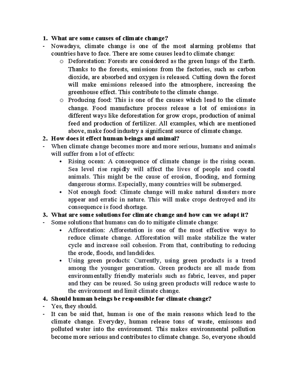 Climate change - 1. What are some causes of climate change? - Nowadays ...