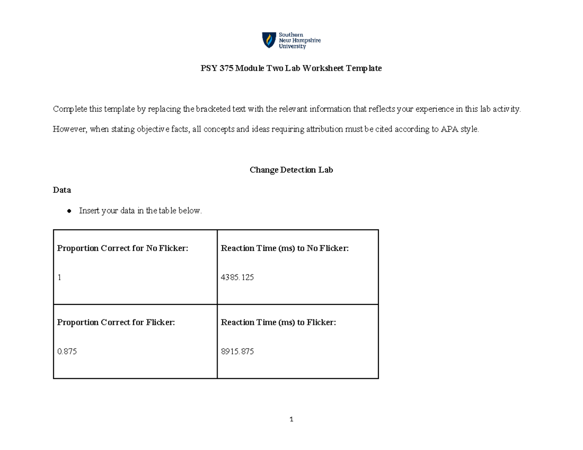 PSY 375 2-2 Module Two Lab Worksheet - However, when stating objective ...