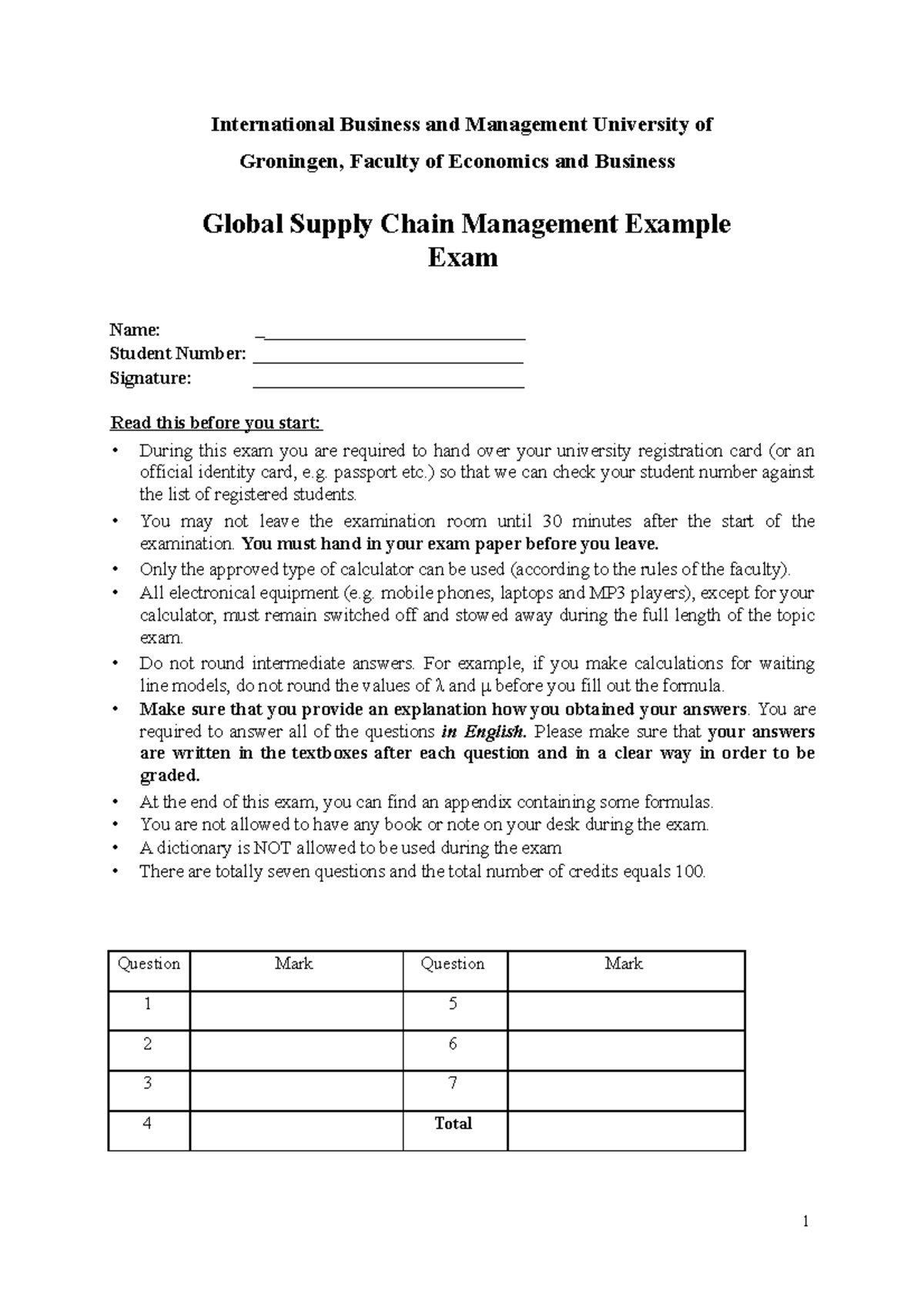 Example Exam with solution - International Business and Management ...