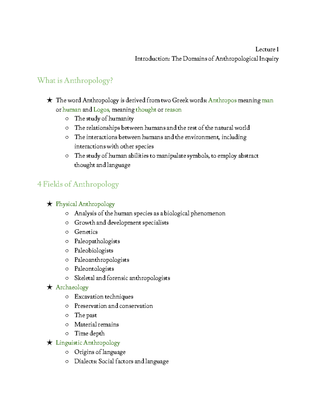ANTH1002B Lecture Notes - Lecture 1 Introduction: The Domains of ...