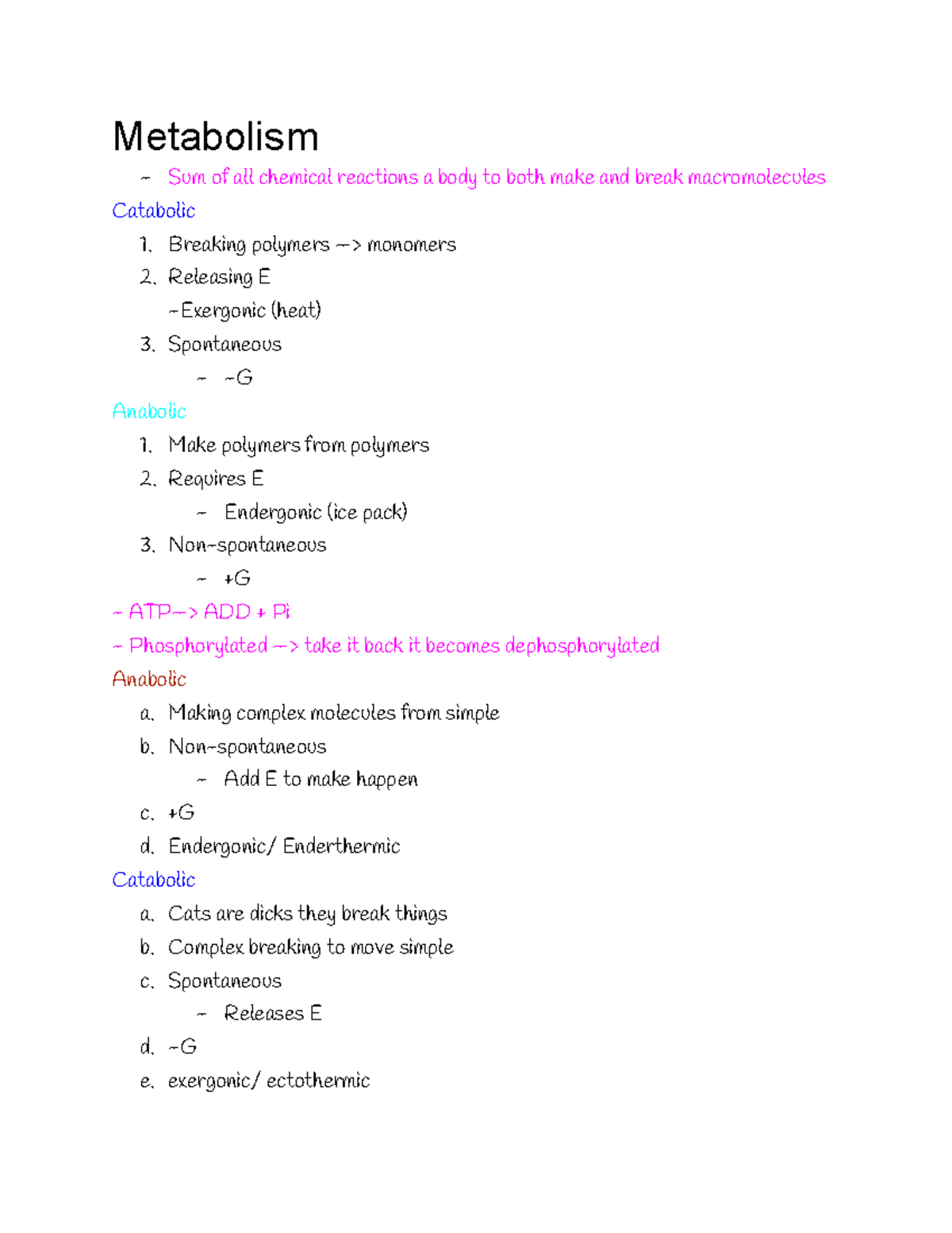 Chapter 6 - Metabolism Sum of all chemical reactions a body to both ...