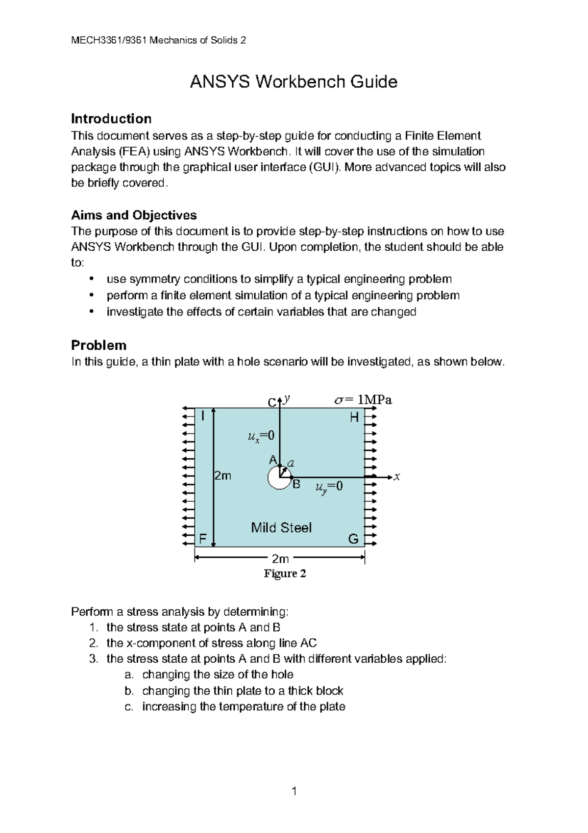 Tutorial Week 3c - MECH3361 Workbench Guide - ANSYS Workbench Guide ...