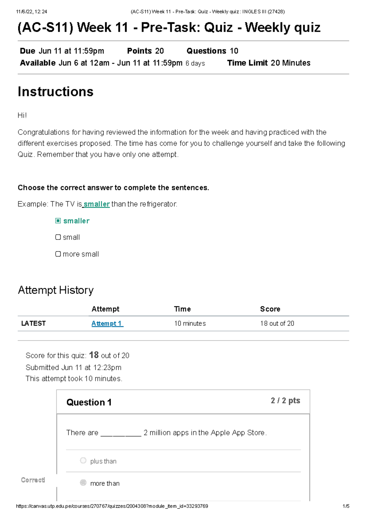 (AC-S11) Week 11 - Pre-Task Quiz - Weekly quiz Ingles III (27428) - (AC-S11) Week 11 - Pre-Task ...