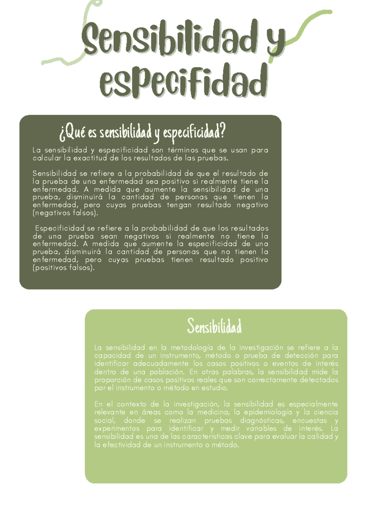 Sensibilidad y especificidad - ####### Sensibilidad se refiere a la ...