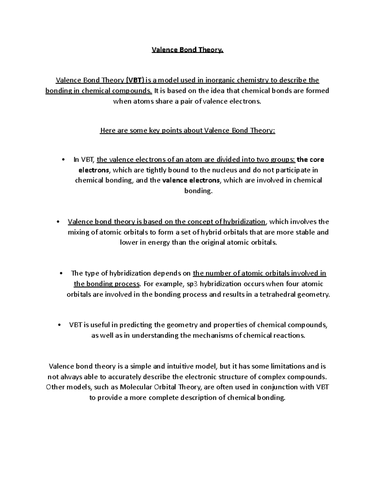 Document 89 (37) - Overview of Valence Bond Theory. - Valence Bond ...